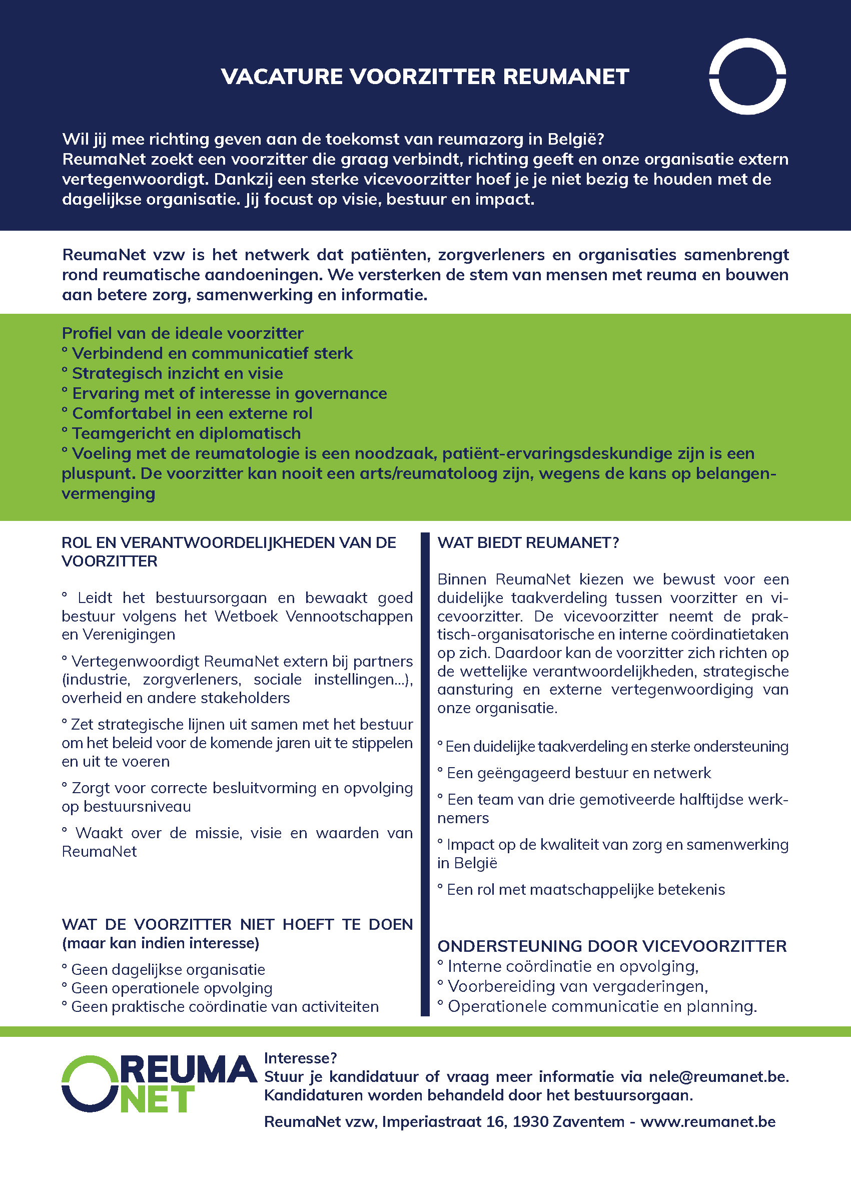 Vacature voorzitter in tandem met vice-voorzitter | Reumanet